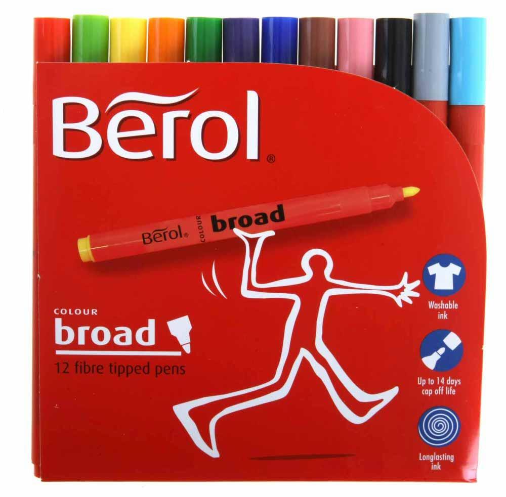 Berol Coloured Fibre Tip Pens Broad Pack of 12 | Turners Art Supplies